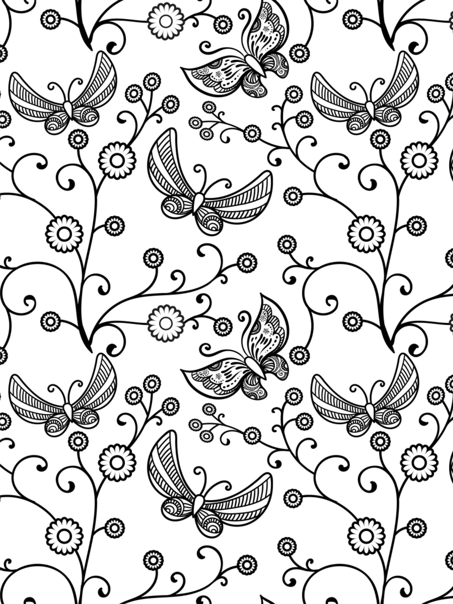 Butterfly Design Coloring Page, Nature Coloring Book Page, Printable ...
