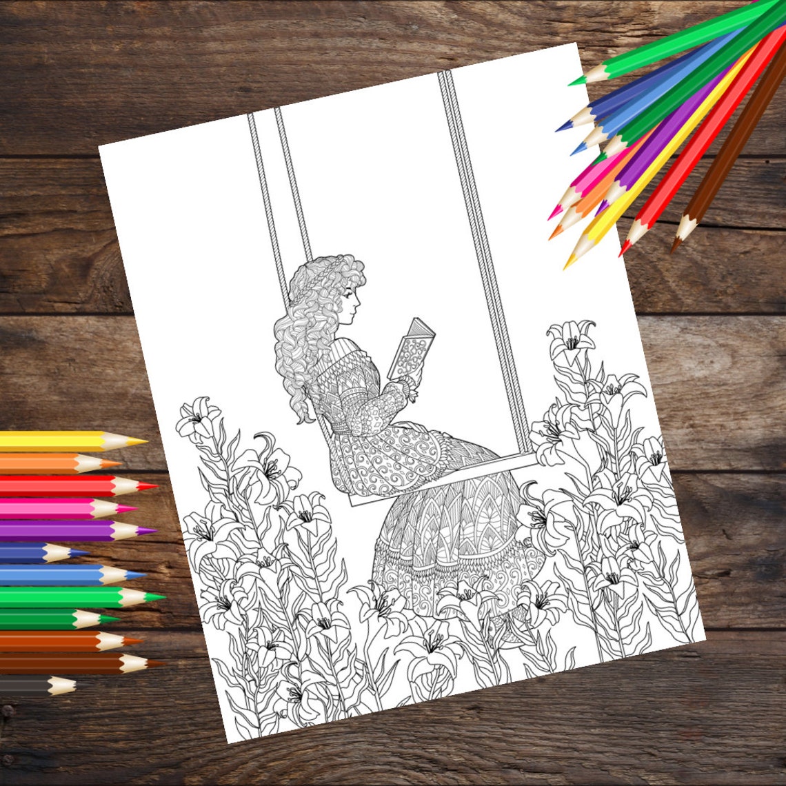 Princess Coloring Page, Fairy Tale Coloring Book Sheet, Printable ...