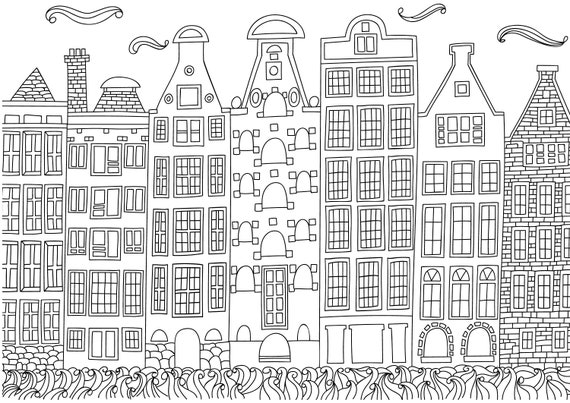 Amsterdam Netherlands Printable Coloring Page Travel | Etsy