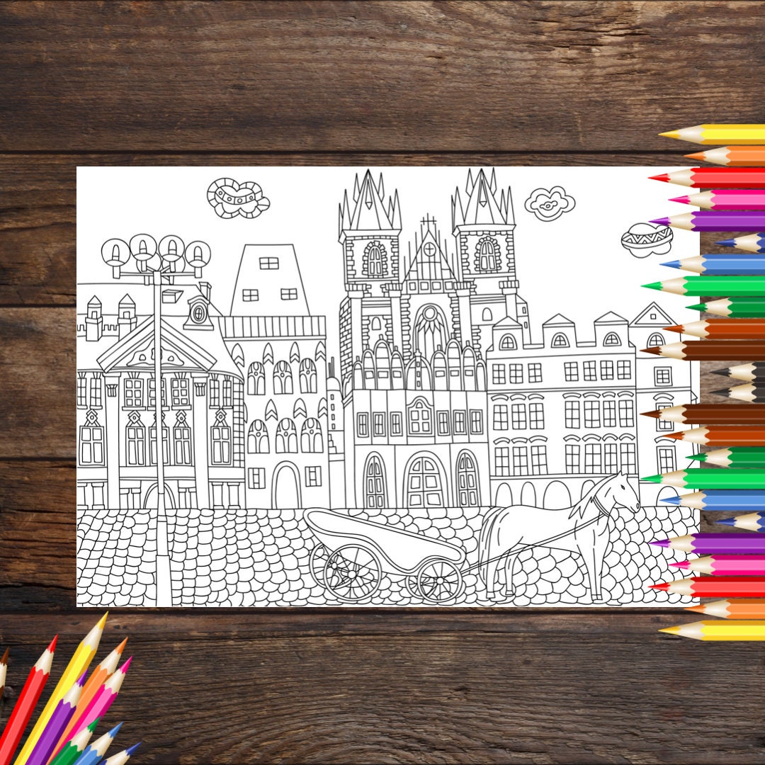 Printable Coloring Pages, Prague Coloring Page, Adult Coloring Book ...