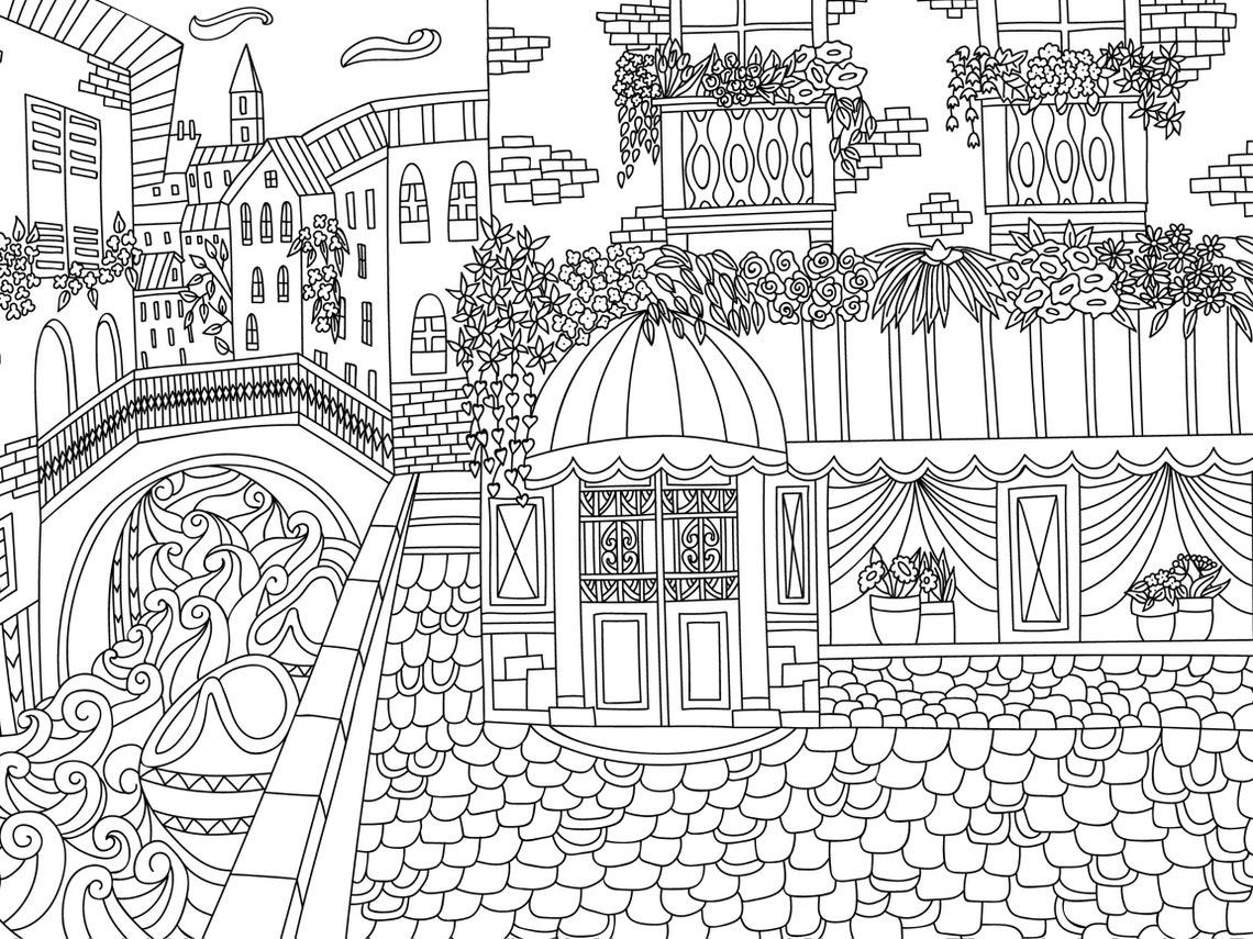 Buy Venice Italy Coloring Page, Printable Adult Coloring Page ...