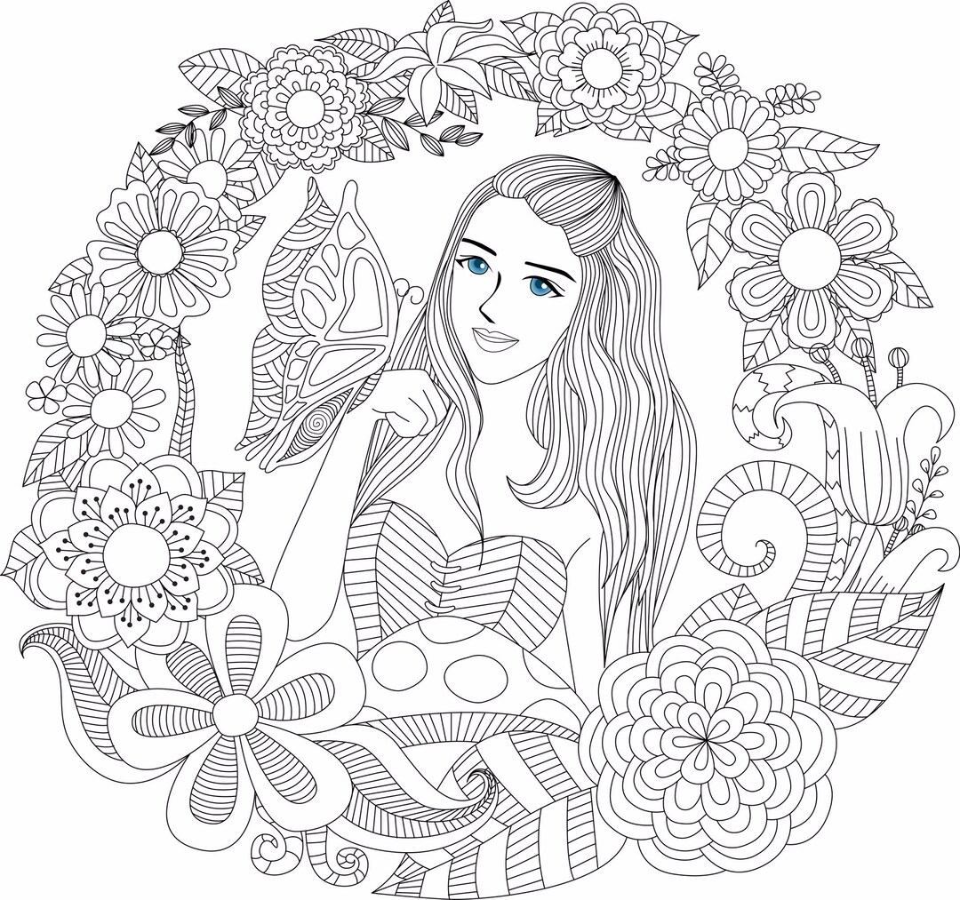 Fairy Coloring Page, Butterfly Coloring Sheet, Printable Adult Coloring ...