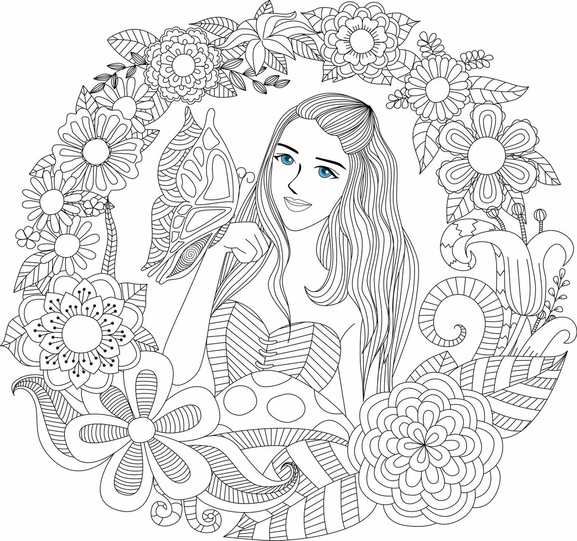 Fairy Coloring Page, Butterfly Coloring Sheet, Printable Adult Coloring ...