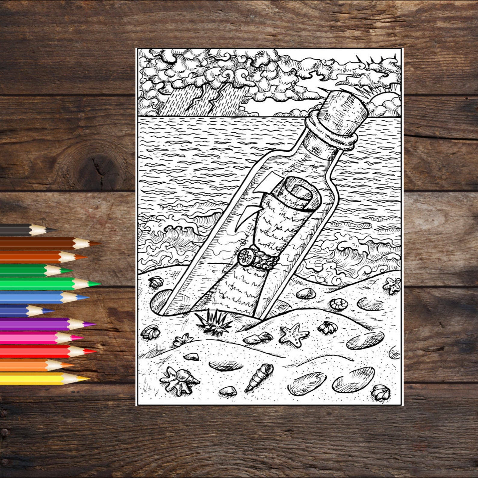 Pirate Message in a Bottle Coloring Page, Pirate Coloring Book Page ...