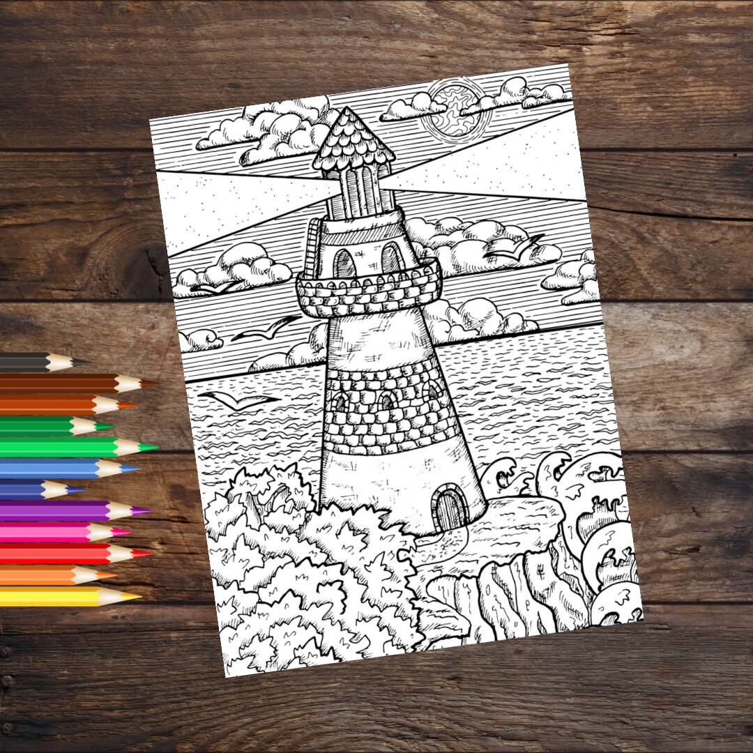 Lighthouse Adult Coloring Book Page, Nautical Coloring Page, Colouring ...