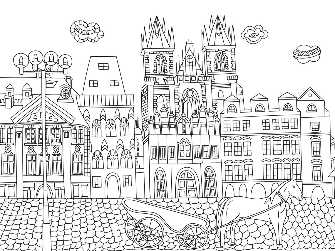 Printable Coloring Pages Prague Coloring Page Adult Coloring | Etsy