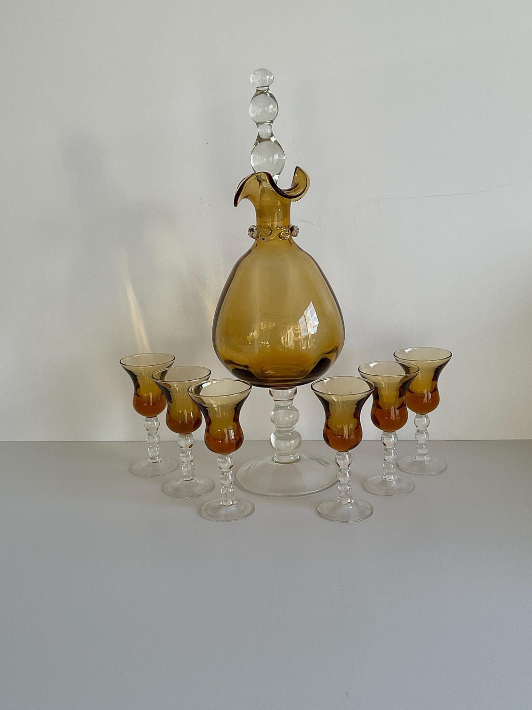 Italian Murano Glass Decanter Set With 6 Glasses Vintage Venetian ...