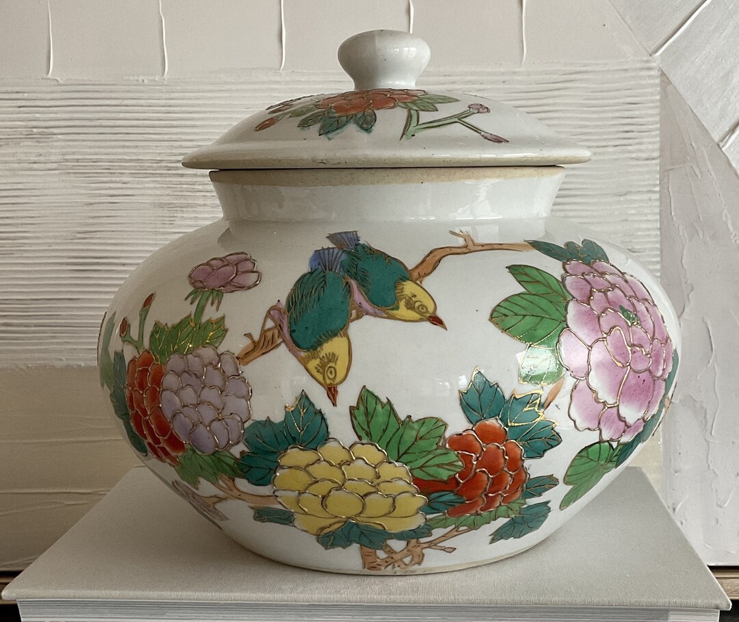 Vintage Ginger Jar Chinese Porcelain Ginger Jar W/lid Hand Painted Vase ...