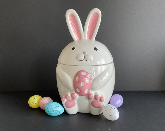 Ceramic Easter Bunny Cookie Jar Bunny Canister for Treats Spring ...