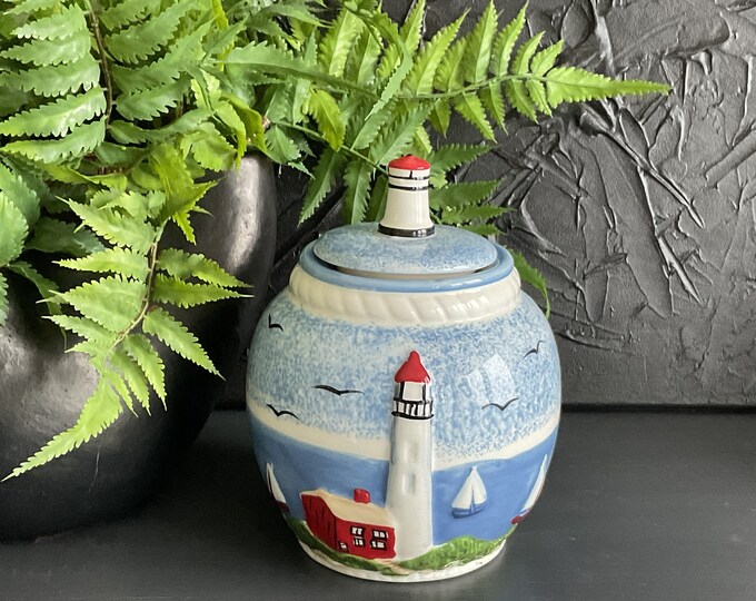 Canister-tuscan Island Lighthouse Ceramic Canister-casa Vero Nautical ...