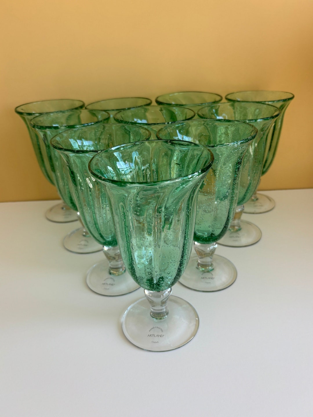 Glass Water Goblets Artland Iris Light Green Footed Glassware Mixed ...