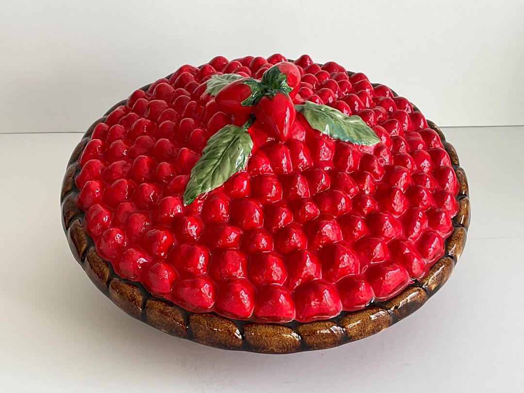 Vintage Pie Dish W/lid Majolica Strawberry Ceramic Pie Keeper Serving ...