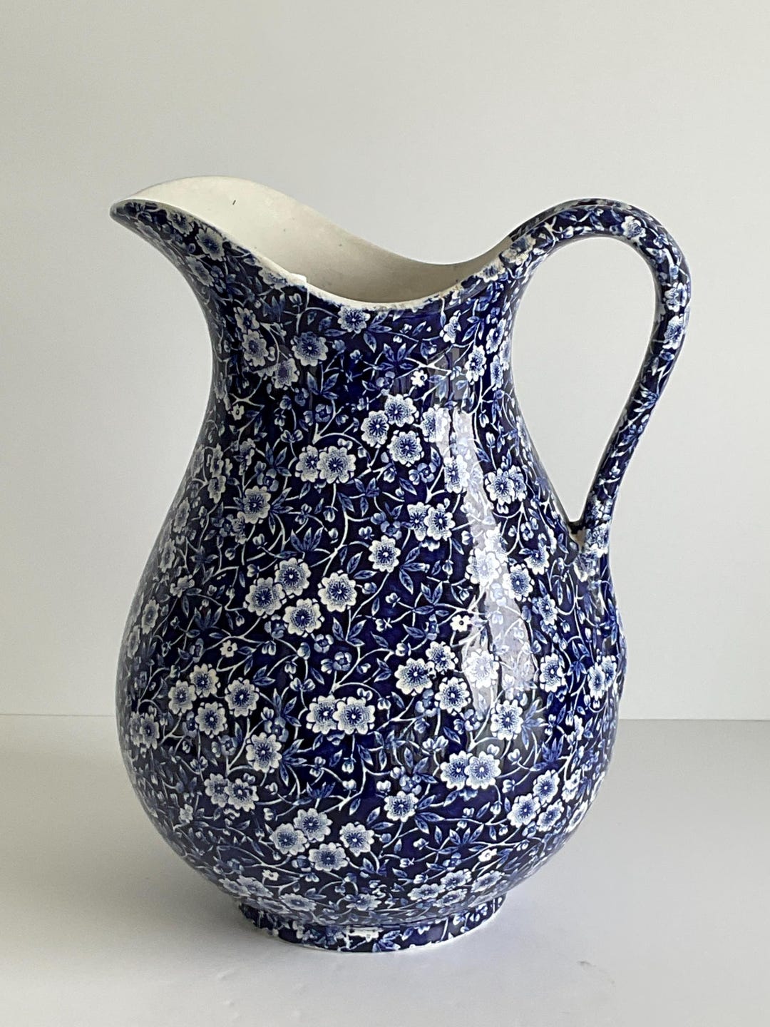 Vintage Ironstone Pitcher Blue & White Chinoiserie Calico Pattern ...