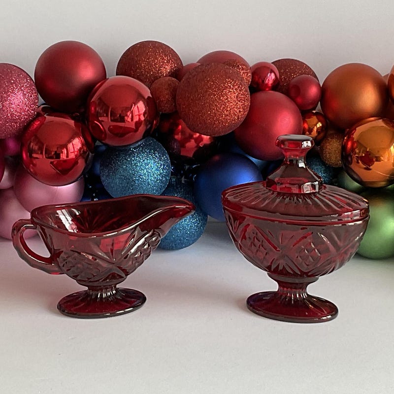 Ruby Sugar and Creamer - Etsy
