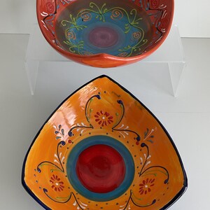 Vintage Triangle Serving Bowl Spanish Artisan Pottery Hand-painted ...