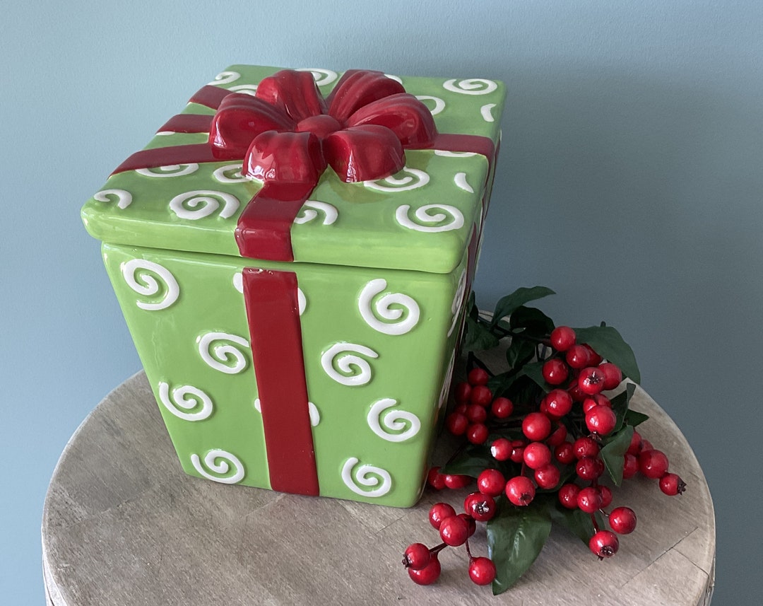 Vintage Ceramic Christmas Cookie Jar With Rubber Sealed Lid, Holiday ...