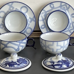 Tea Set Vintage Bombay Company Tea Set Blue & White Scarborough Lidded ...