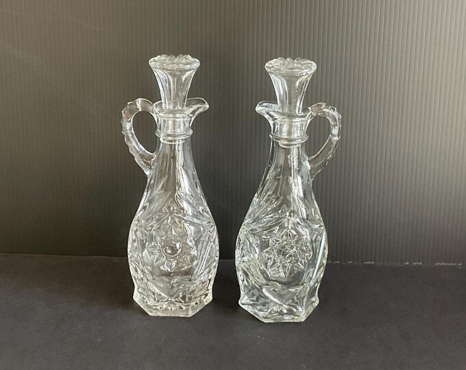 Vintage Anchor Hocking Cruet Set Clear Prescut Crystal Oil and Vinegar ...