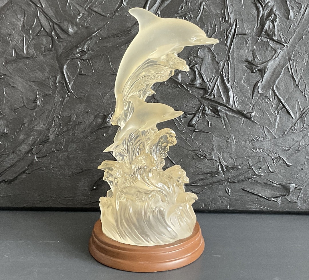 Dolphin Ballet Figurine on Wooden Style Base Marine Life Art Sculpture ...