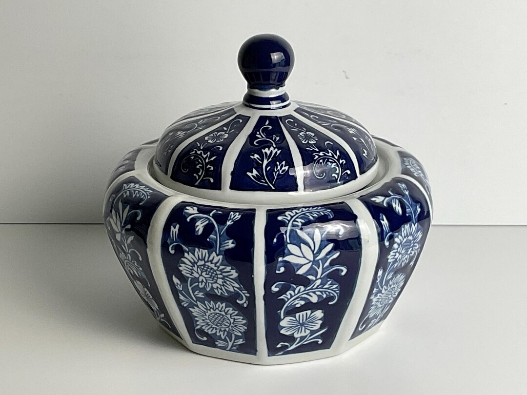 Blue and White Bowl W/lid Chinoiserie Planter Ceramic Flower Bowl ...