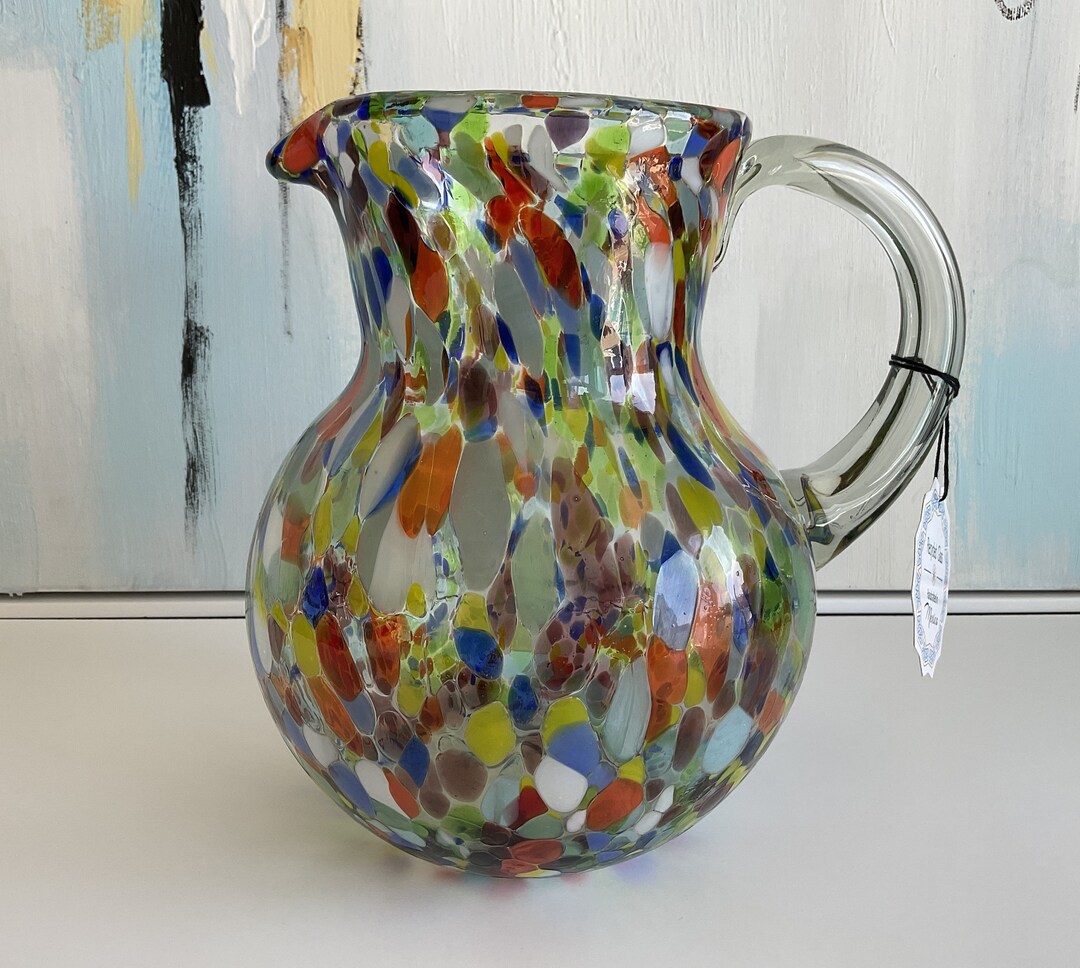 NEW Recycled Glass Pitcher Confetti Style Mexican Glassware Art Glass ...