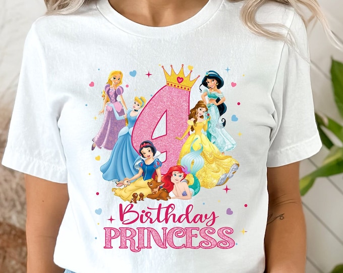 Fourth Birthday Princess Shirt, Disney Princess Birthday Shirt, Princess Birthday Shirt, Girls ...