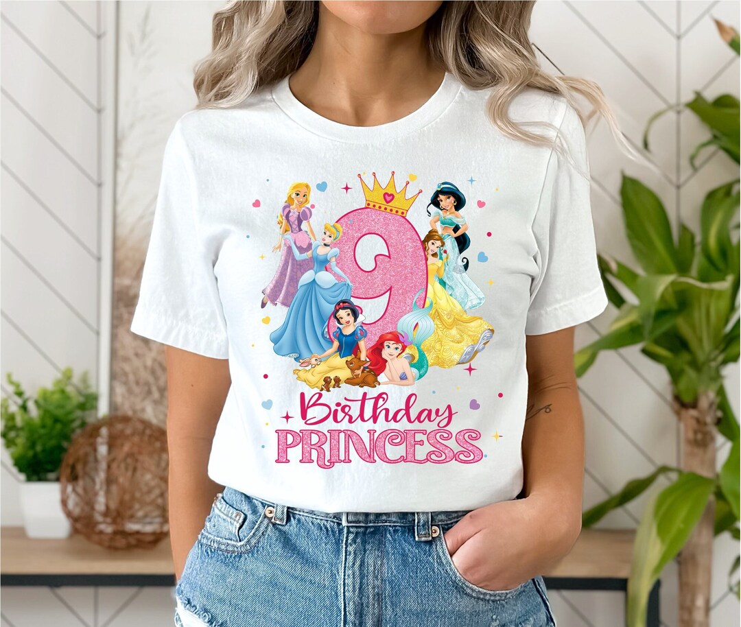 Ninth Birthday Princess Shirt, Disney Princess Birthday Shirt, Princess Birthday Shirt, Girls ...