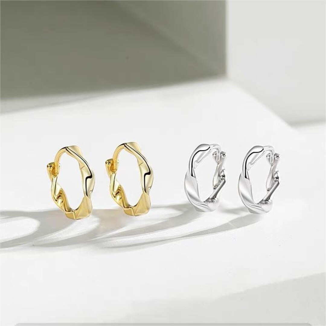 925 Sterling Silver Mobius Earrings, Gold Mobius Hoop, Irregular Hoop Earrings, Twisted Huggie ...