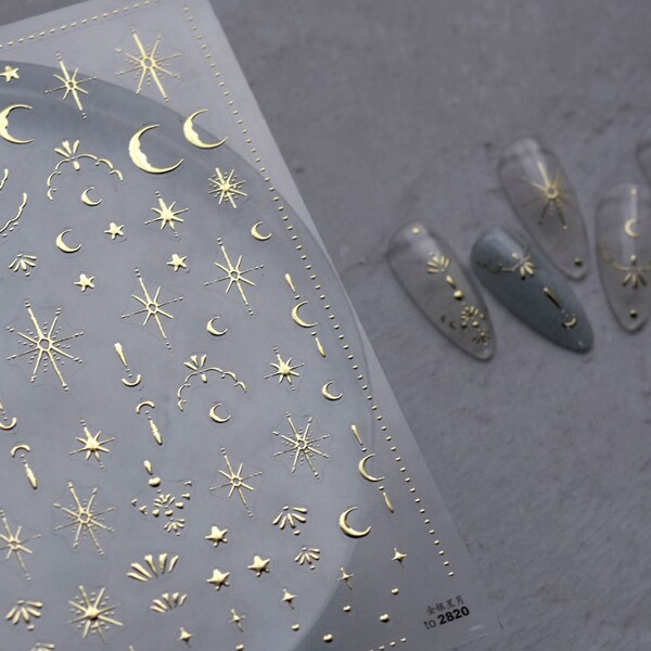 20 Sheets/set 3D Golden Nail Stickers Aesthetic Nail Sticker Nail Decal ...