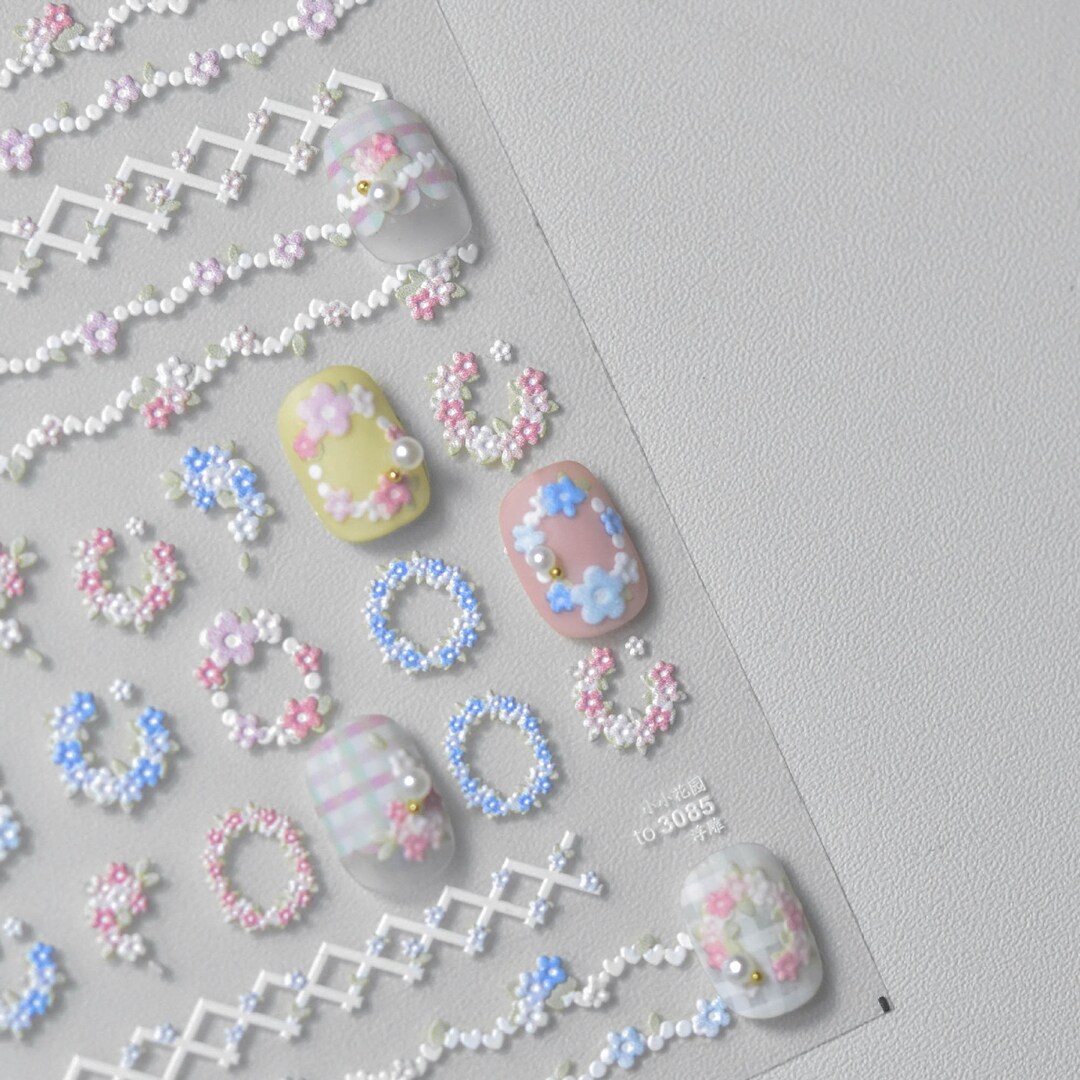 Floral Nail Stickers, Wreath Nail Stickers, Flower Nail Decals, Flower ...