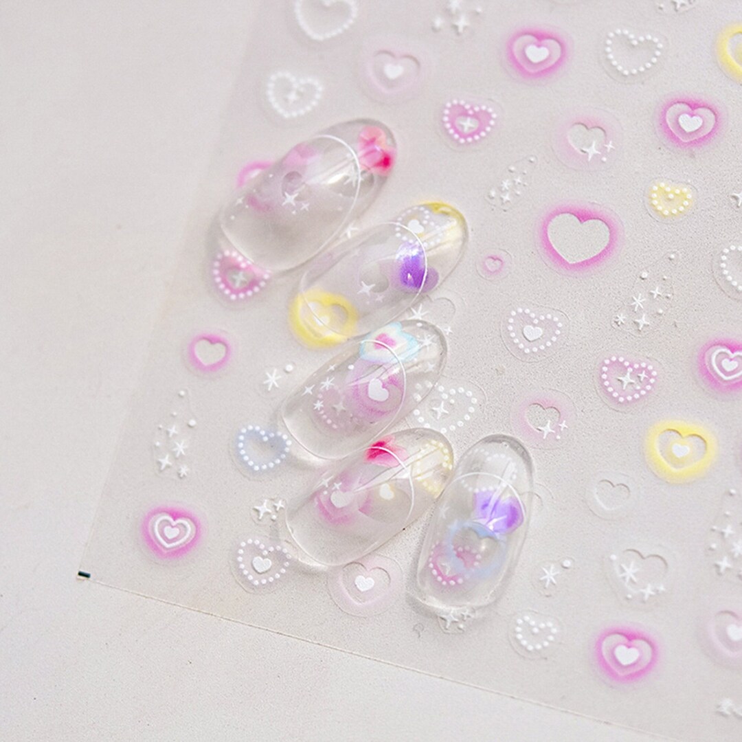 3D Heart Nail Stickers, Heart Nail Decals, Heart Self-adhesive Nail ...