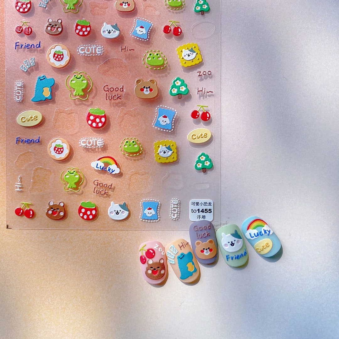 Cute Animal Nail Decals, Kawaii Nail Stickers, Kawaii Nail Decals ...