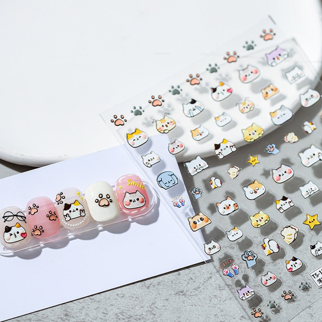 Cat Nail Stickers, Cat Nail Decals, Animal Nail Stickers, Kawaii Nail ...