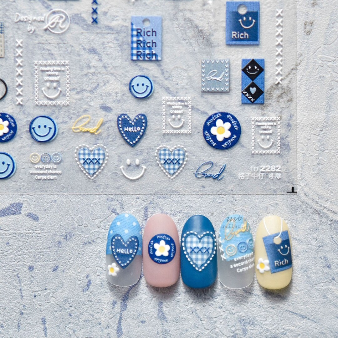 Blue Nail Stickers, Blue Nail Decals, Blue Icon Nails, Nail Decal Art ...