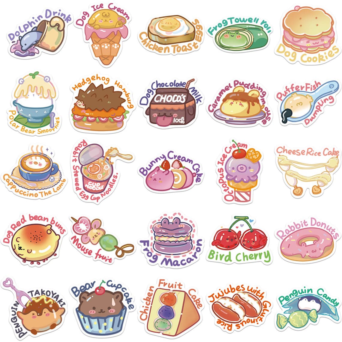 50 Pcs of Cartoon Food Stickers Cute Stickers Pack Kawaii - Etsy