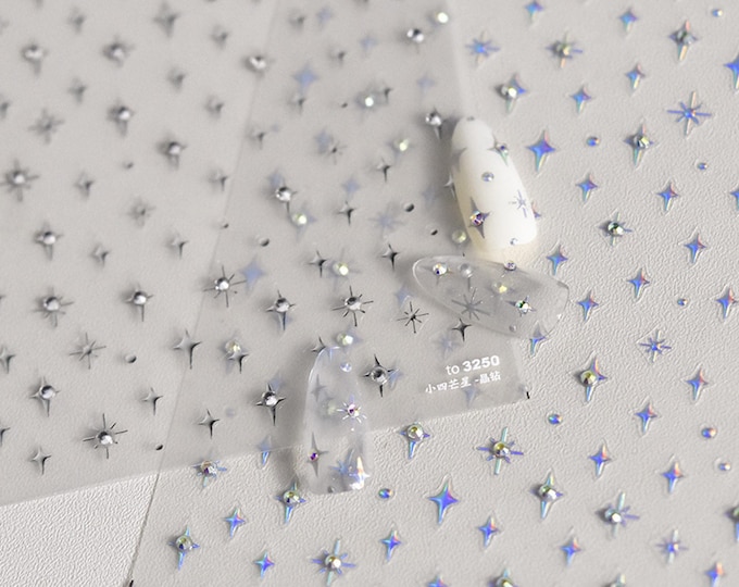 3D Nail Star Stickers / Sparkle Nail Star Sticker Sheet / Silver, Gold ...
