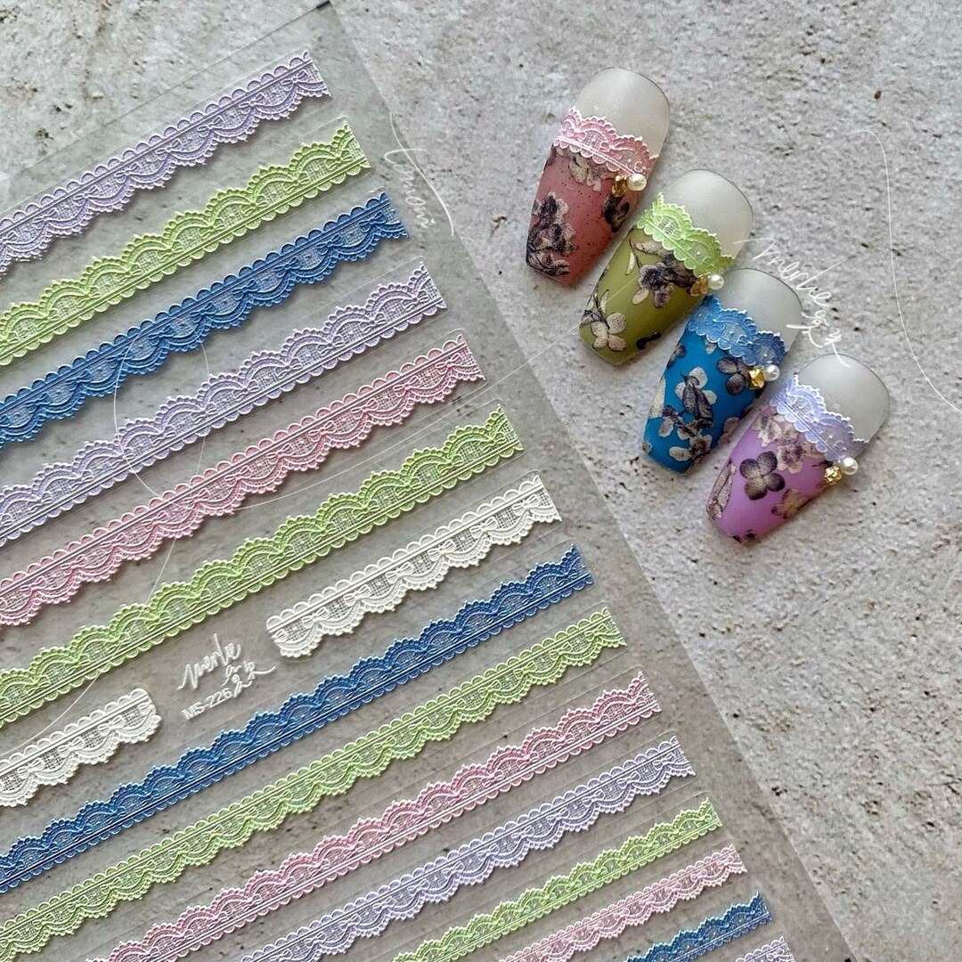 Lace Nail Stickers, 5D Embossed Lace Nail Decals, Lace Nail Wraps, Nail ...