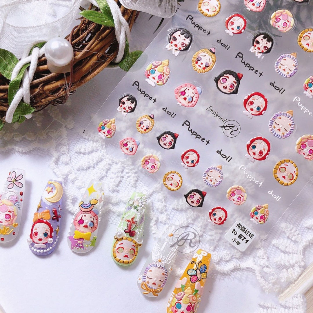 Doll Nail Stickers, Doll Nail Decals, Kawaii Doll Nail Stickers, 5D ...