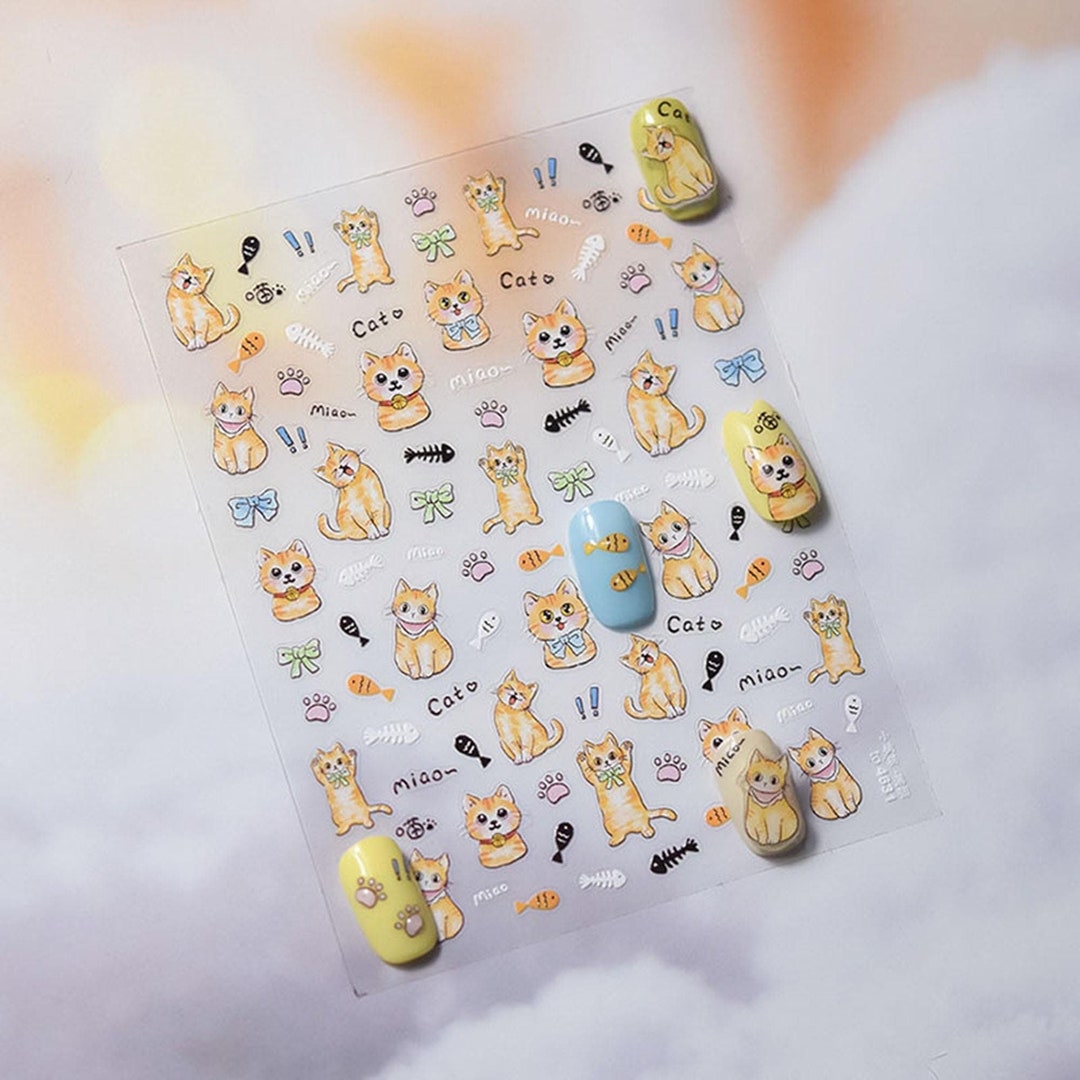 Cute Cat Nail Stickers, Cat Nail Decals, Cute Nail Art Stickers, Cat ...