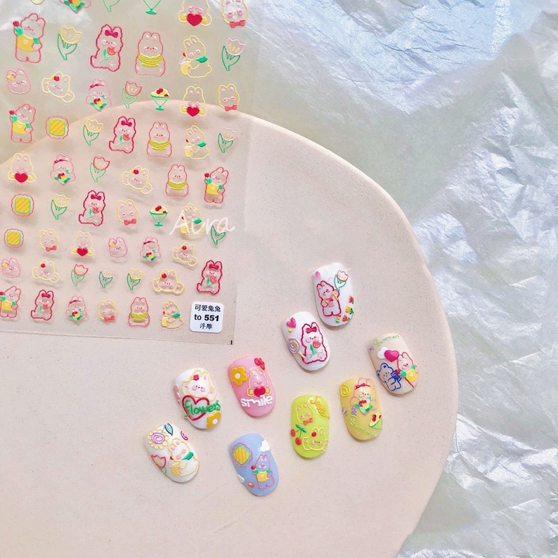 Kawaii Nail Stickers Nail Decals Cute Nail Stickers Rabbit - Etsy