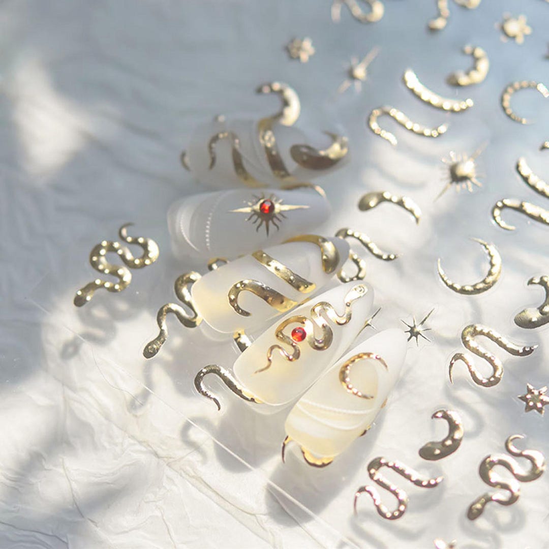 Snake Nail Stickers, Snake Nail Decals, Gold and Silver Snake Nail ...