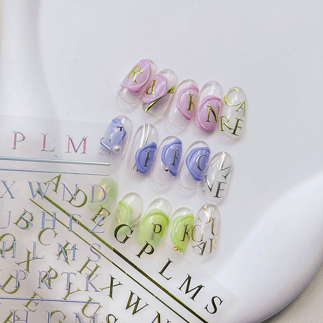 English Letters Nail Stickers, Letter Nail Decals, Gold Nail Stickers ...