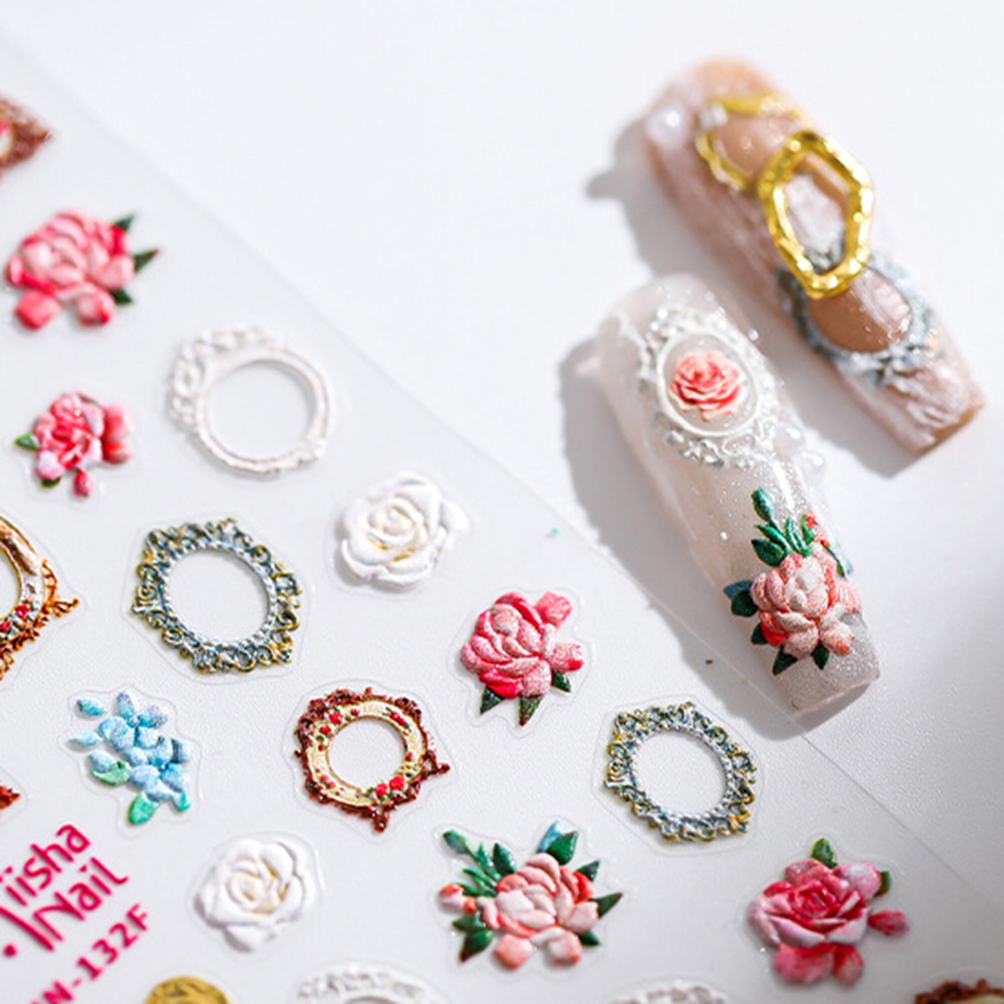 Frame Nail Stickers, Frame and Flower Nail Stickers, Nail Decal Art ...