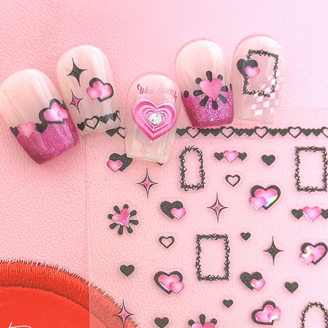 Heart Nail Stickers, Heart Nail Decals, Gold/silver Nail Stickers,pink ...
