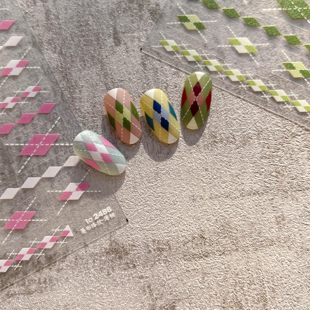 Rhombus Grid Nail Stickers, Gingham Nail Stickers, Grid Nail Decals ...