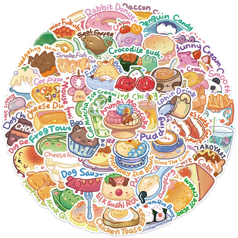 50 Pcs of Cartoon Food Stickers Cute Stickers Pack Kawaii | Etsy