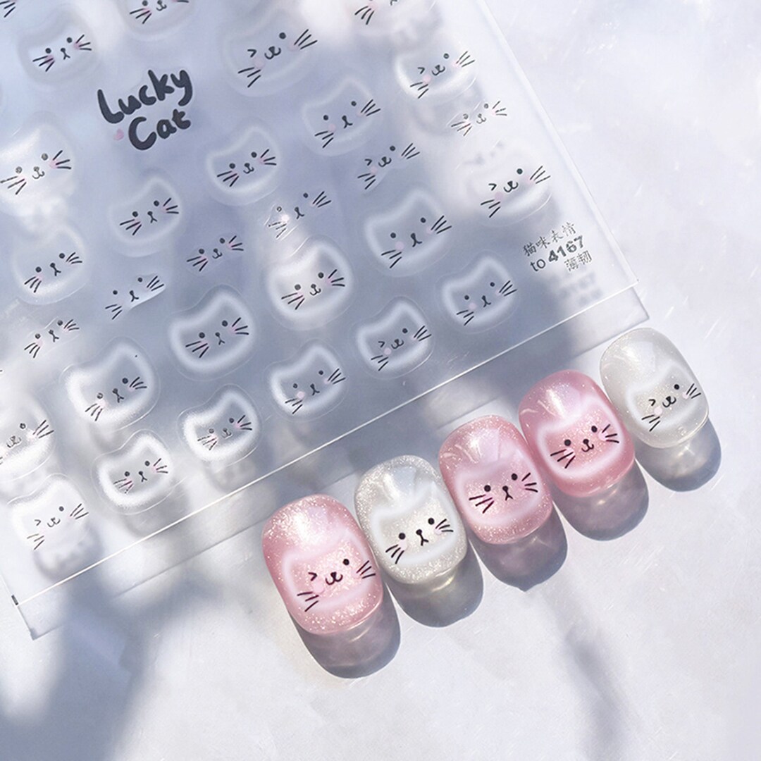 Cat Nail Stickers, Cat Face Nail Stickers, Cat Nail Decals, Cute Nail ...
