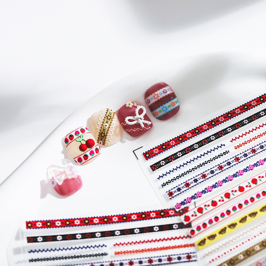 Stripe Nail Stickers, Kawaii Line Nail Decals, Cute Nail Stickers, Nail ...