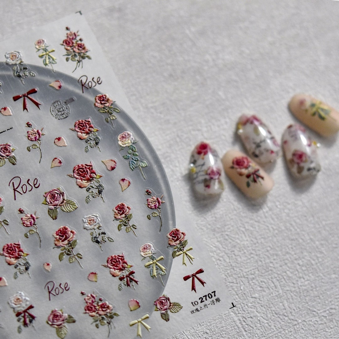 Red Rose Nail Stickers, Rose Nail Decals, Floral Nail Stickers, Flower ...