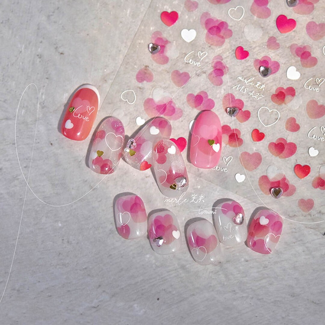 Heart Nail Stickers, Aesthetic Heart Nail Decal, Heart Nail Sticker ...